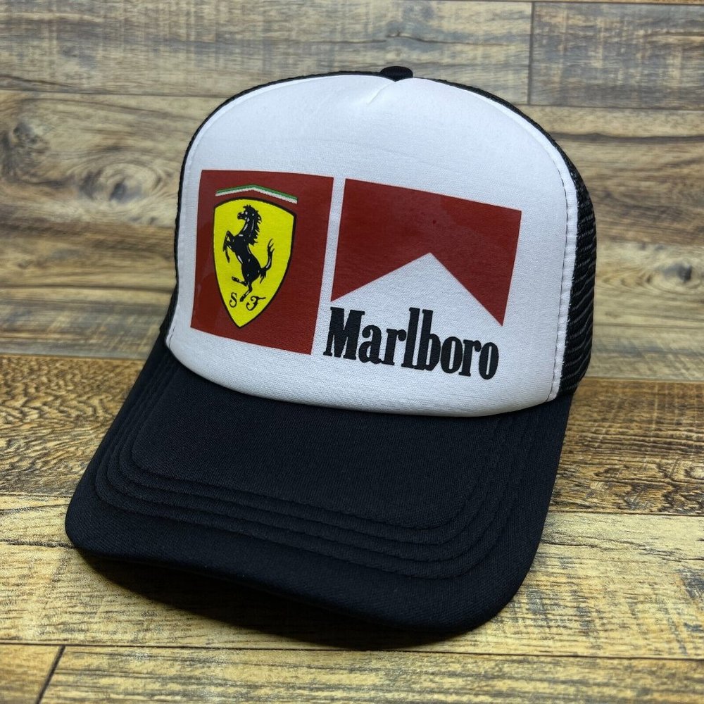 Marlboro Ferrari Mens Trucker Hat Black Snapback Moto… - Gem